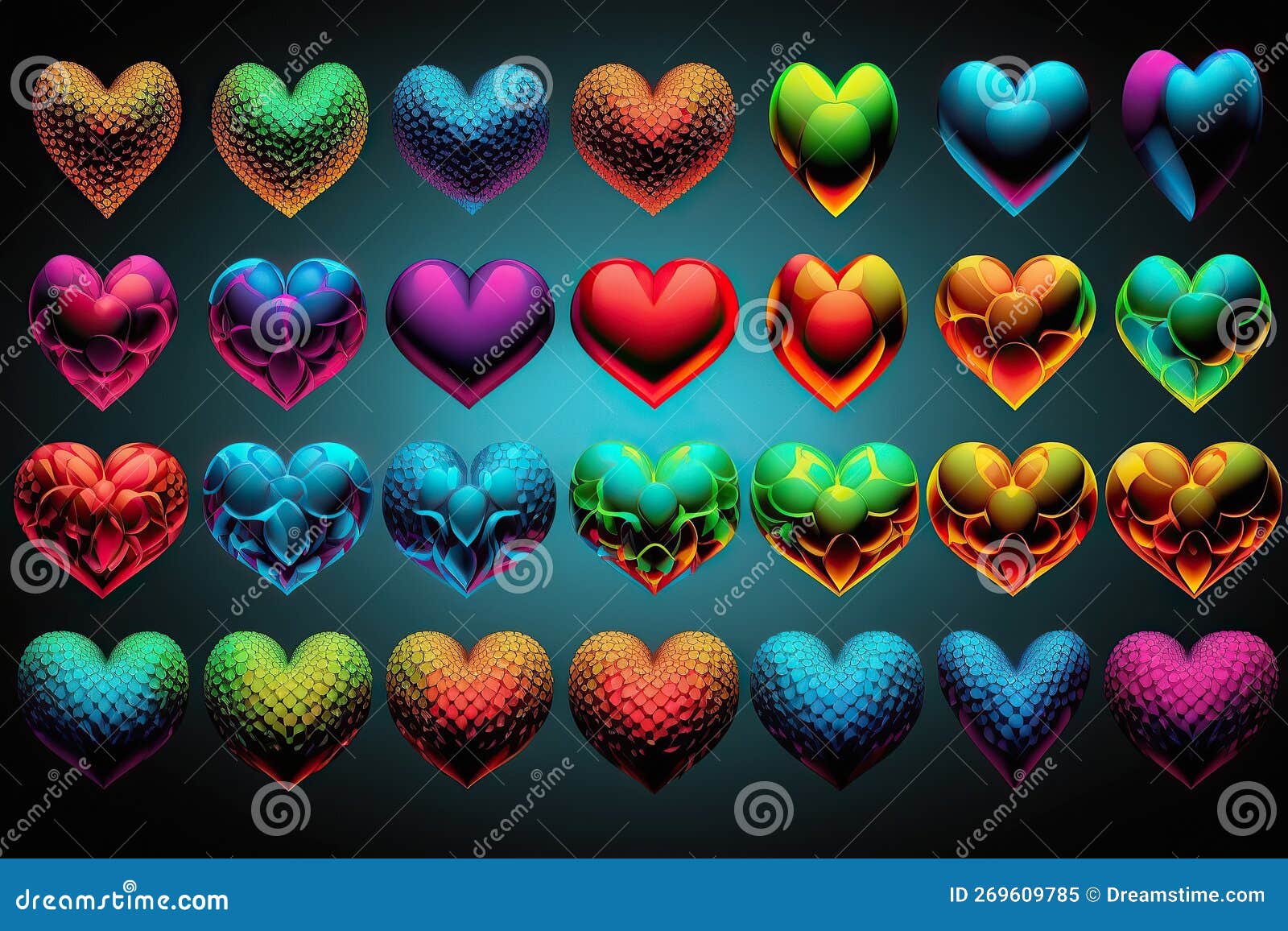 Set of Multicolored Hearts of Various Shapes. Generative AI Stock Image ...
