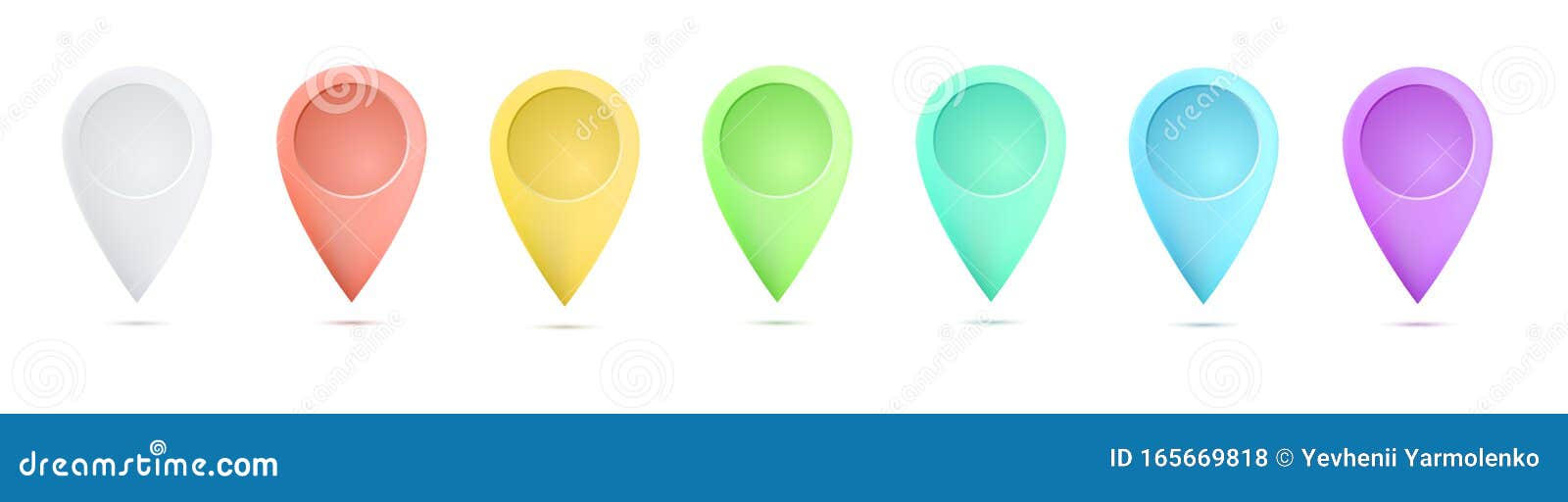 Set of Bright Multicolors Map Pointers. Map Markers with Circles with ...