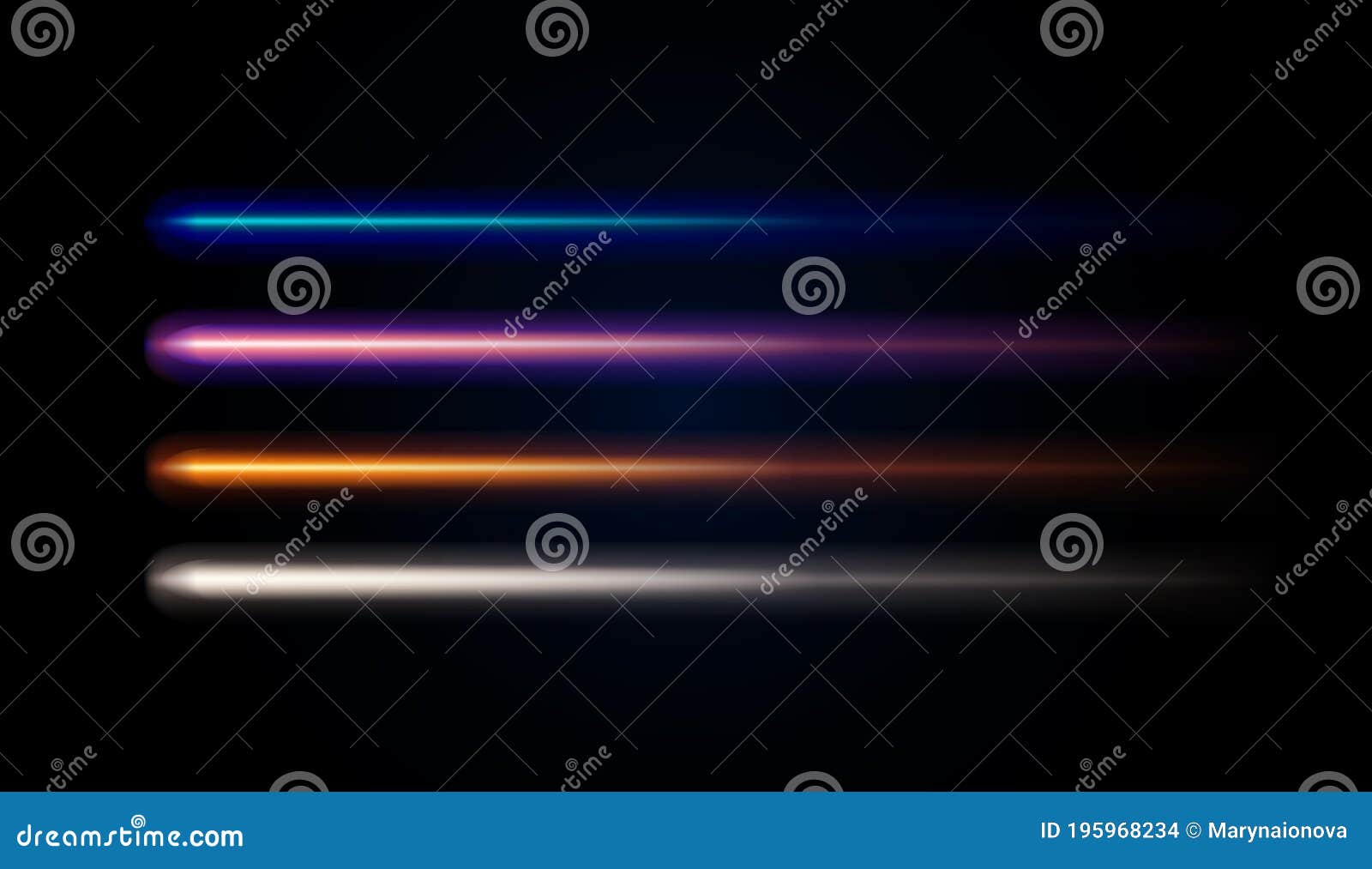 Set of Bright Neon Horizontal Lines, Futuristic Shiny Design Elements ...
