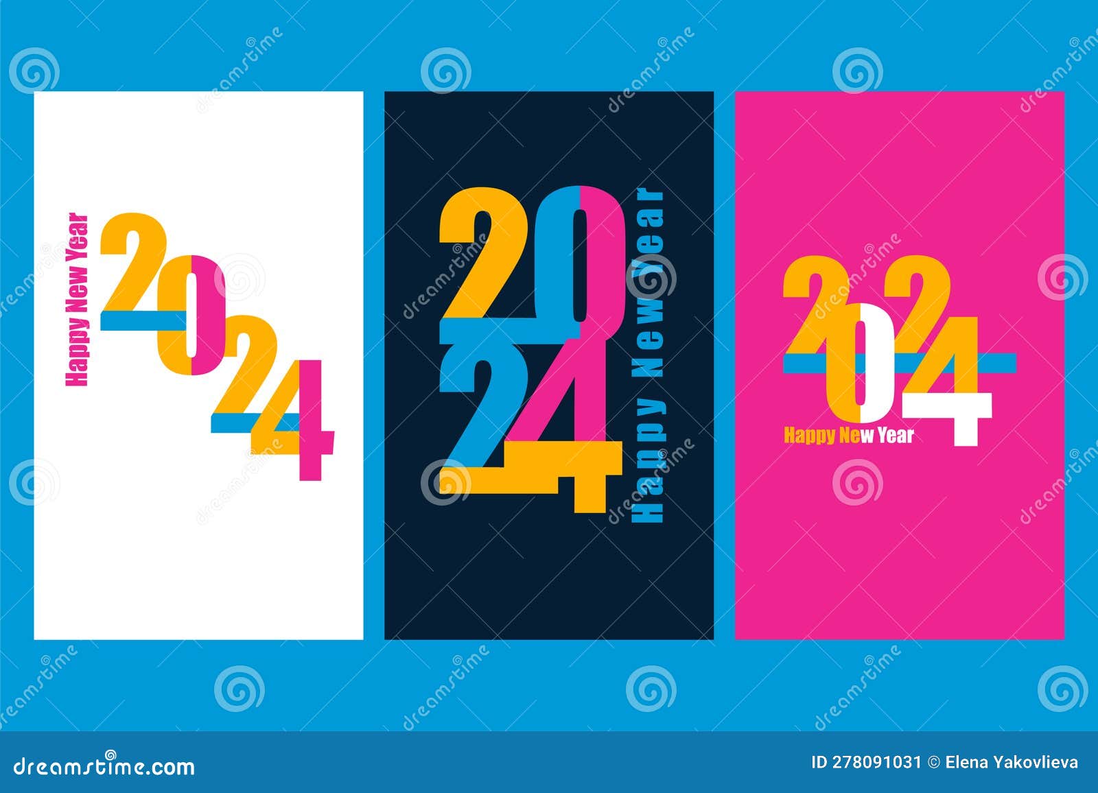 2024 Set of Bright Posters for New Year. Abstract Typography Design ...