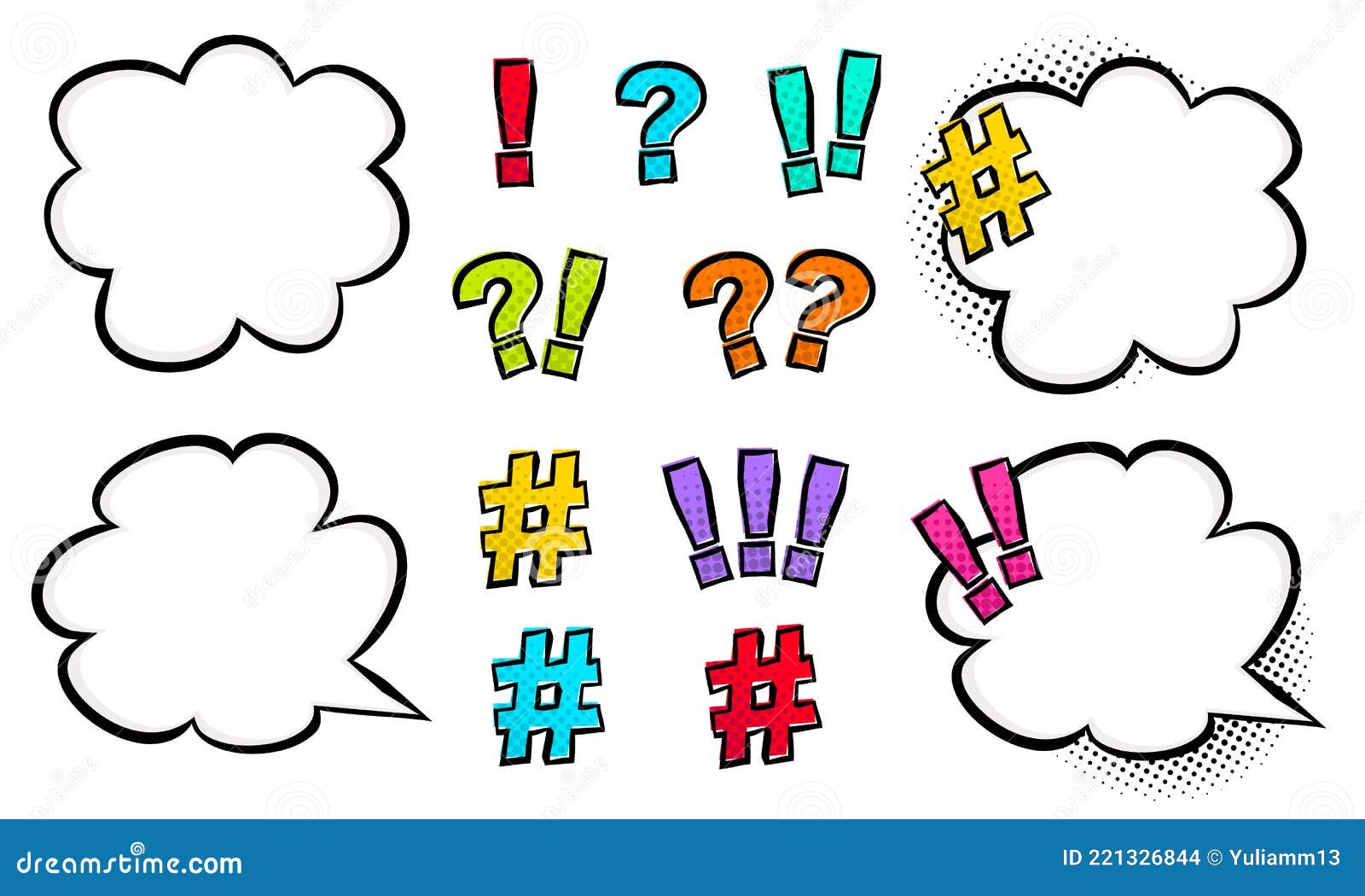 Set of Bright Punctuation Marks in Comic Style with Cloud and Speech ...