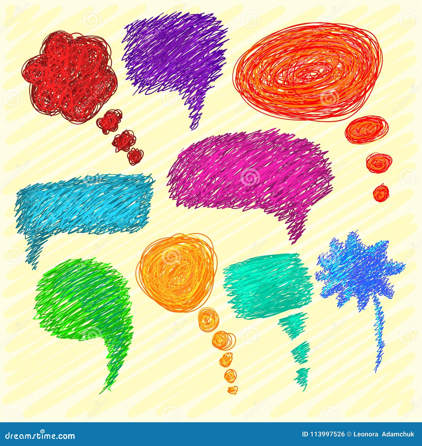 Set of Bright Speech Bubbles Hand-drawn on a Light Background. Stock ...