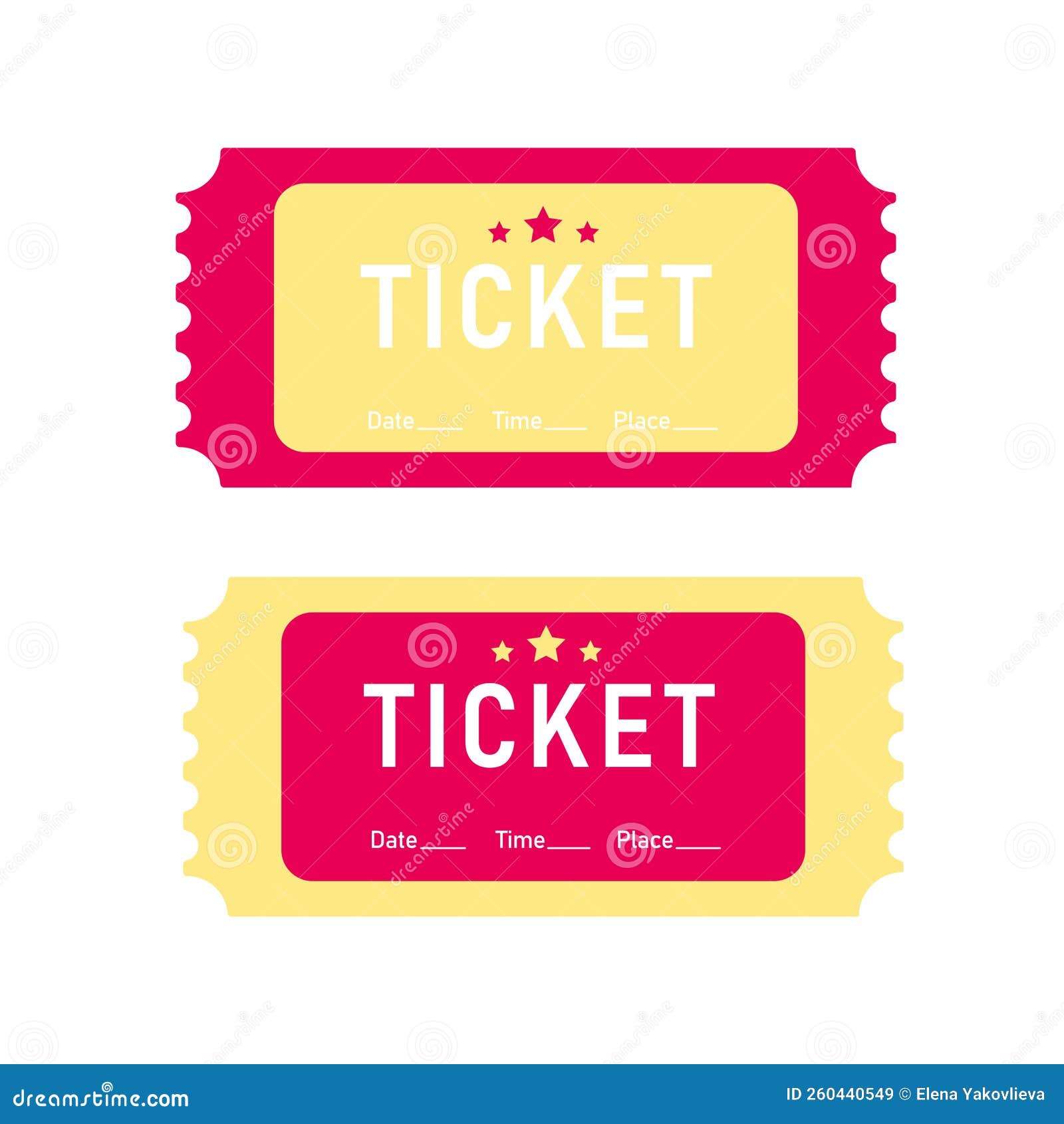 A Set of Bright Tickets. Ticket Templates. Date, Time Stock Vector ...
