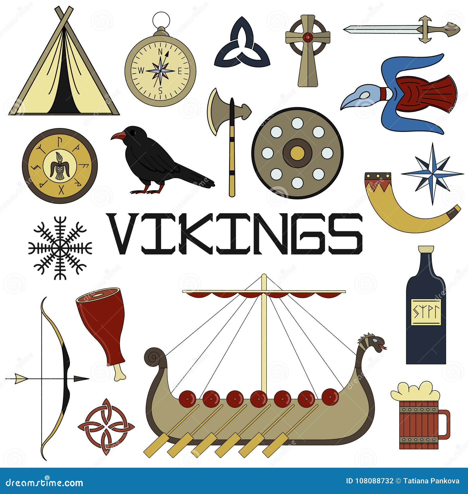 Set of Bright Vector Illustrations for the Design of Vikings Stock ...