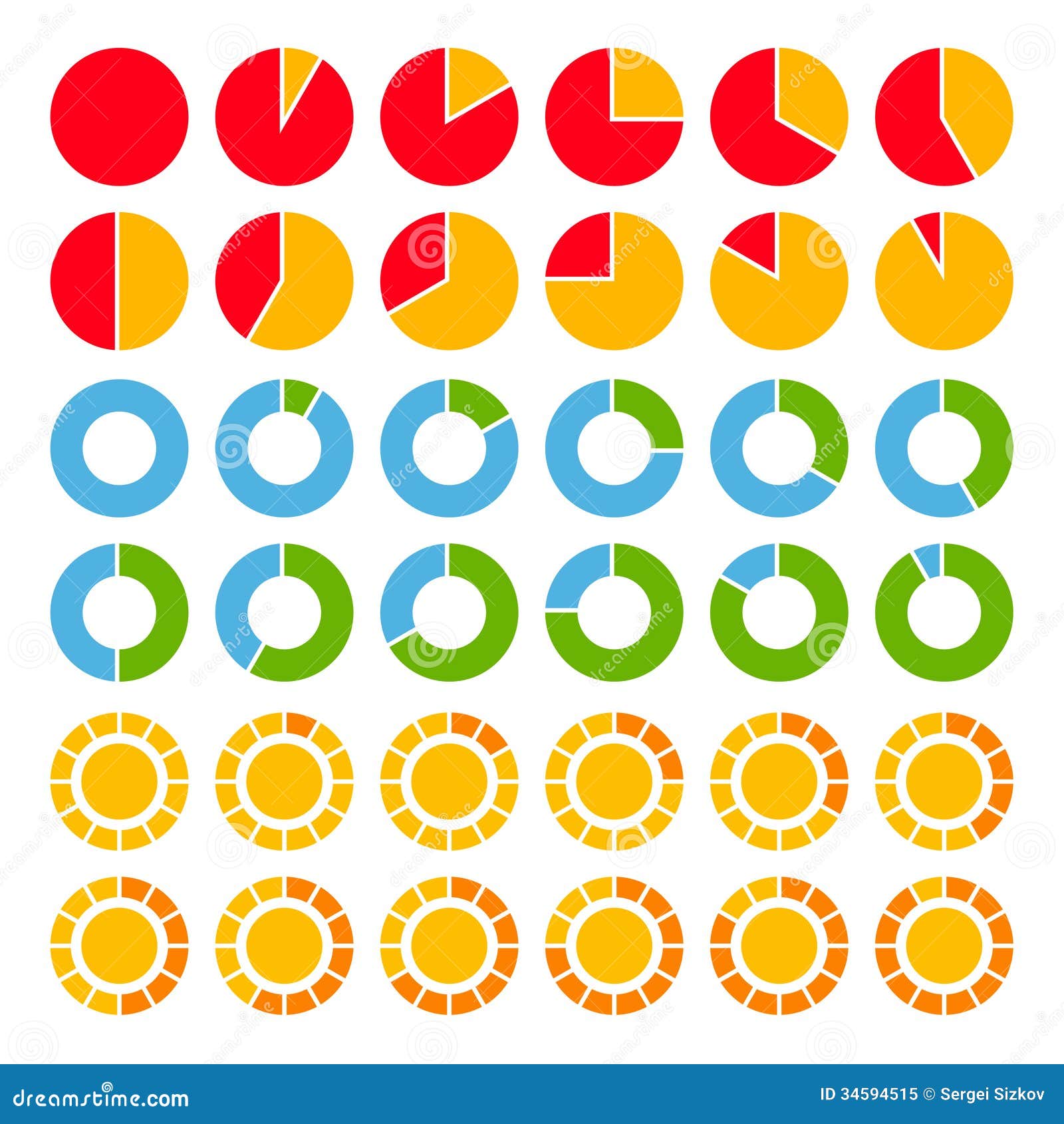Set of Brightly Colored Pie Charts. Stock Vector - Illustration of blue ...