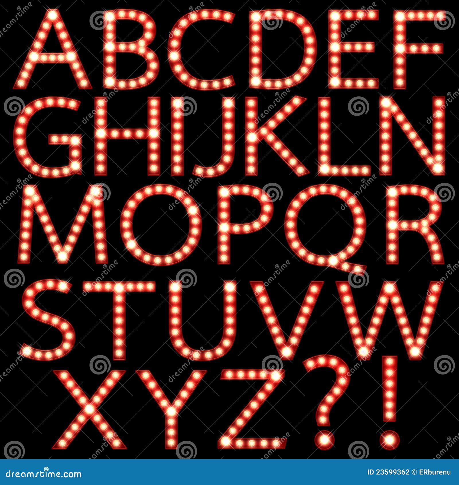 Broadway. Red Letters With Luminous Glowing Lightbulbs. Vector ...