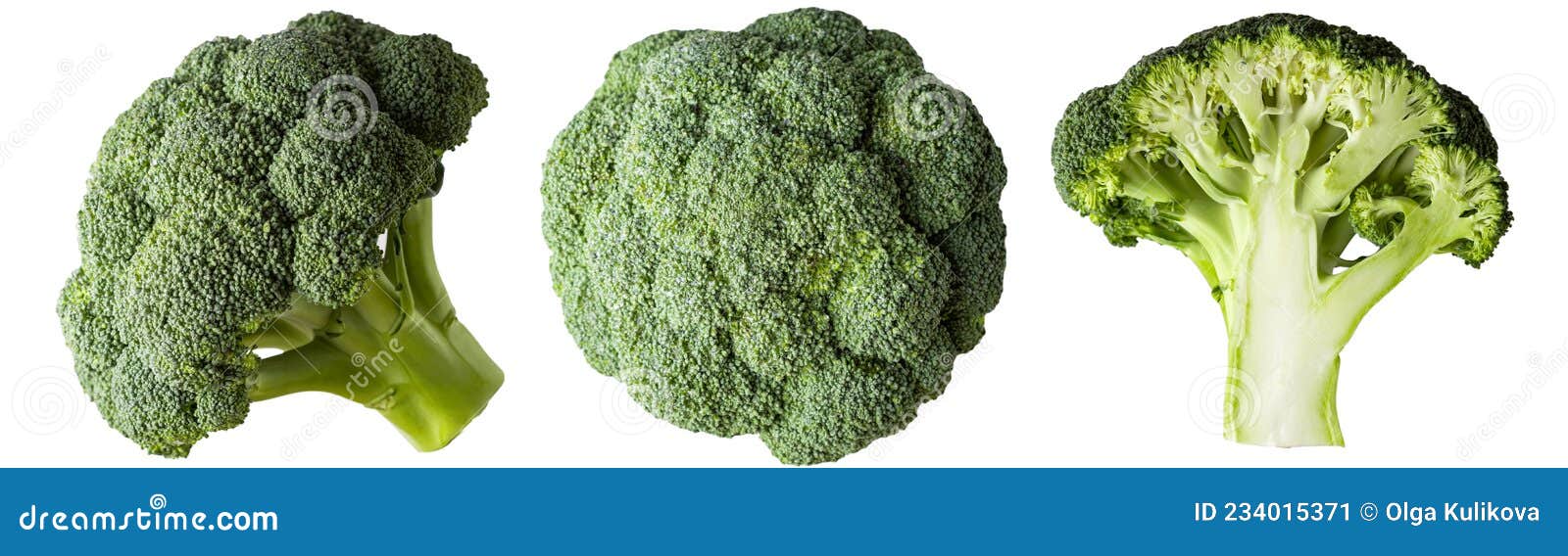 Set of Broccoli. Broccoli Side View, Top View, Cut in Half Stock Image ...