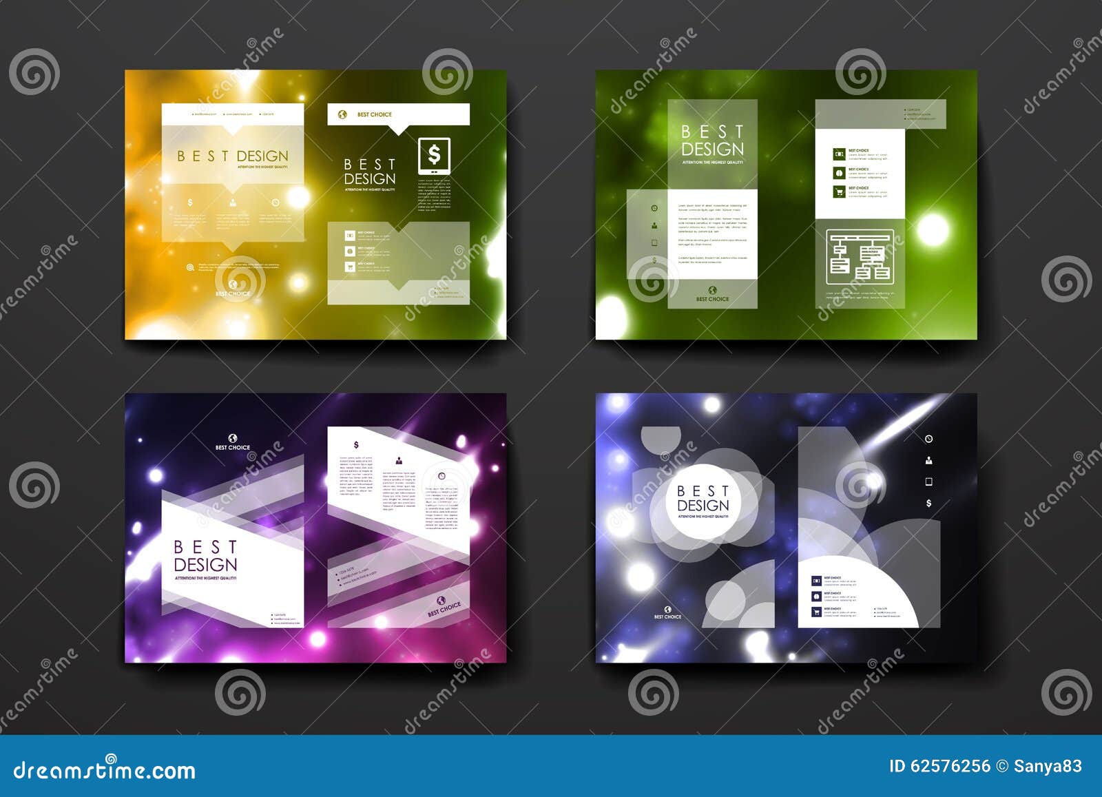 Set of Brochure, Poster Design Templates in Neon Stock Vector ...
