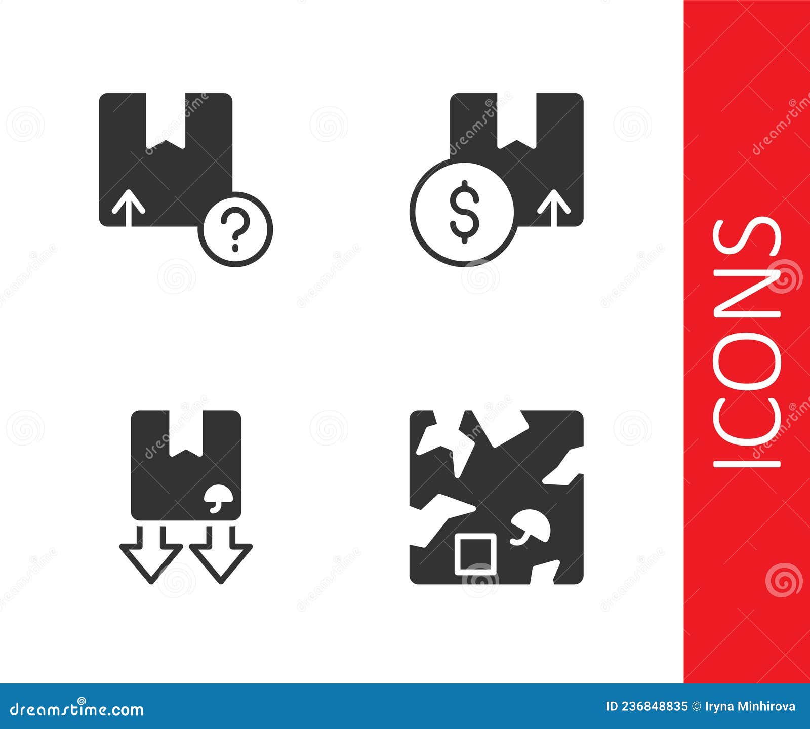 Set Broken Cardboard Box, Carton, Cardboard with Traffic Symbol and ...