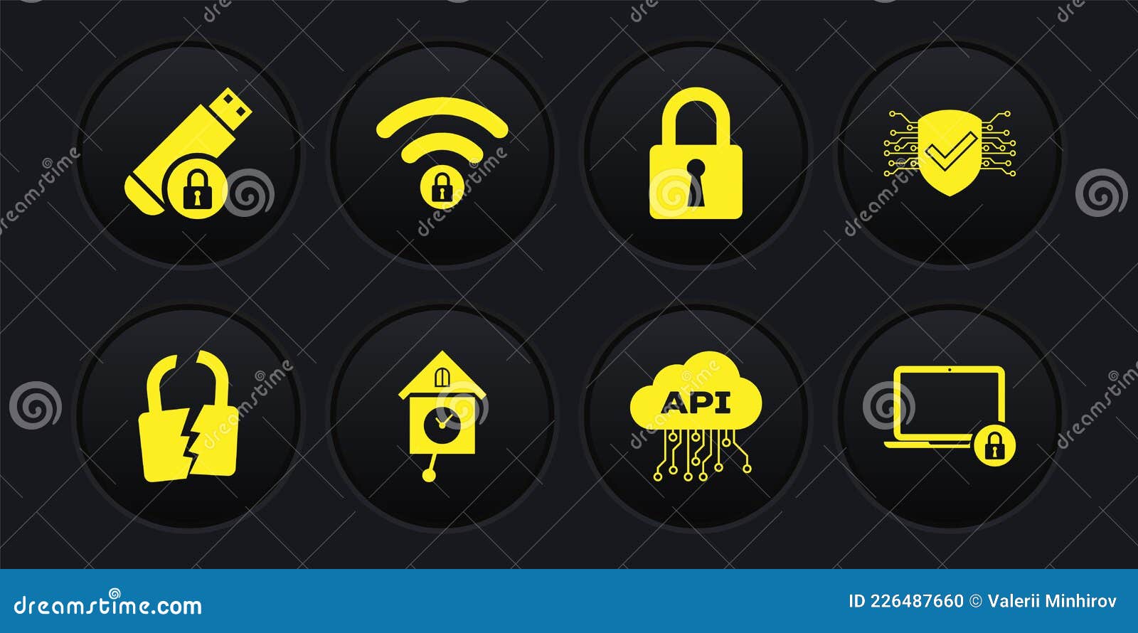 Set Broken or Cracked Lock, Cyber Security, Retro Wall Watch, Cloud Api ... Set Broken or Cracked Lock, Cyber Security, Retro Wall Watch, Cloud Api ...