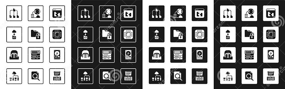 Set Broken File, Folder and Lock, Cloud Technology Data Transfer, Tree, Processor with CPU ...