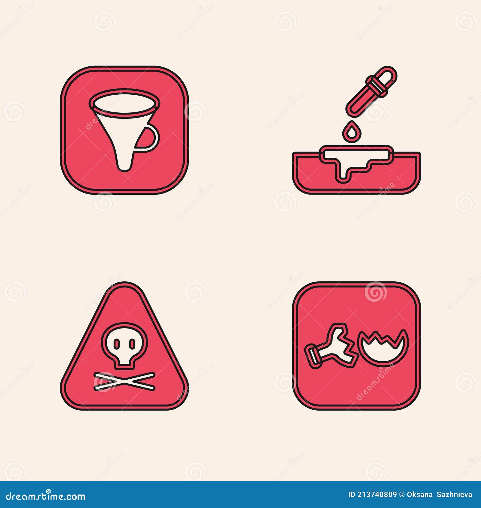 Set Broken Flask, Funnel or Filter, Petri Dish with Pipette and ...