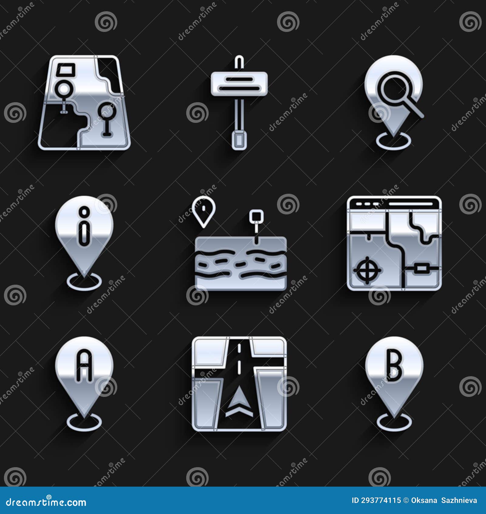 Set Broken Road, Gps Device with Map, Location, Infographic of City ...