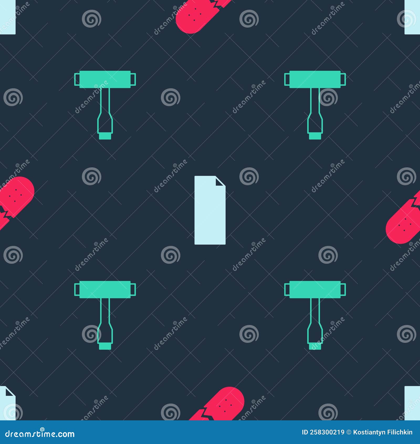 Set Broken Skateboard Deck Grip Tape On And Skateboard T Tool On Seamless Pattern Vector Stock