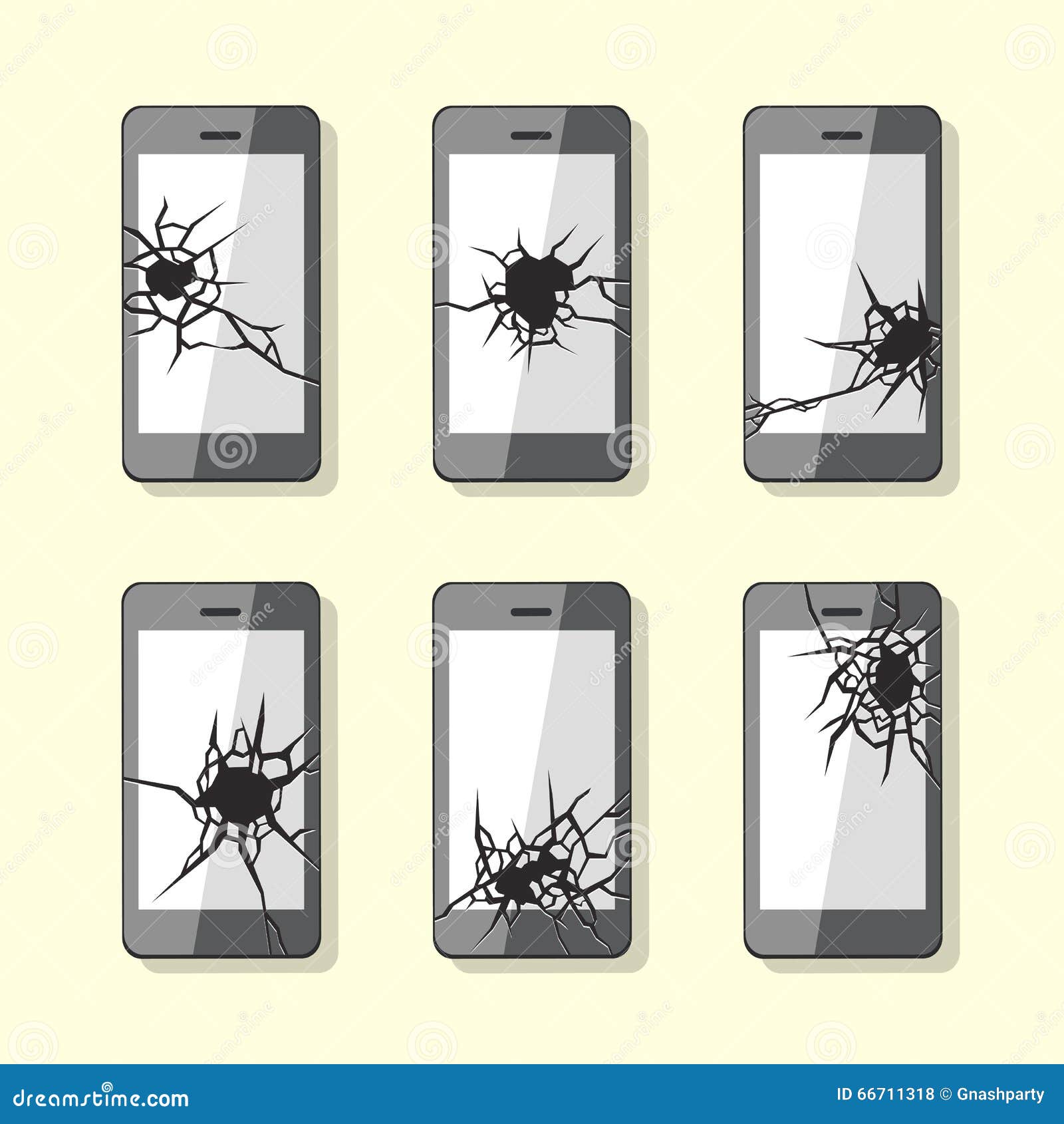 Set of broken smartphone stock vector. Illustration of bruised - 66711318
