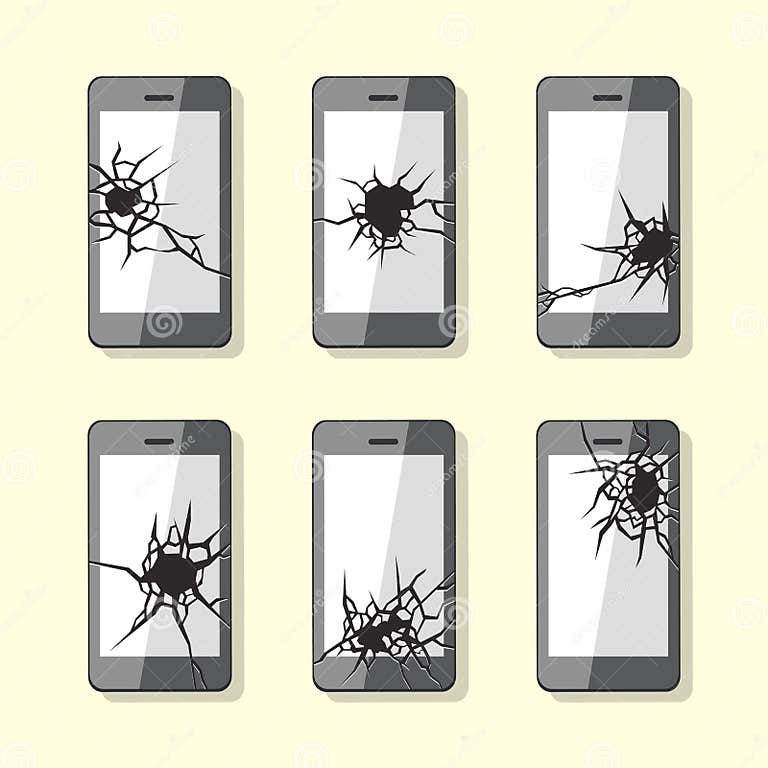 Set of broken smartphone stock vector. Illustration of bruised - 66711318