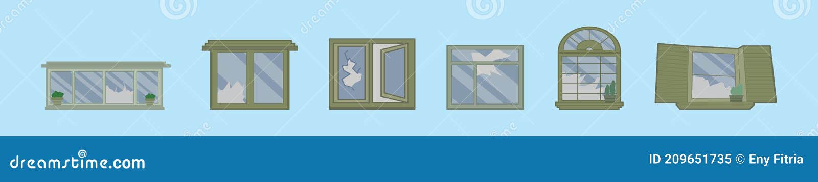 Set of Broken Window Cartoon Icon Design Template with Various Models ...