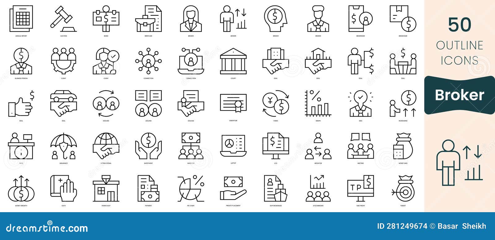 Set of Broker Icons. Thin Linear Style Icons Pack Stock Vector ...