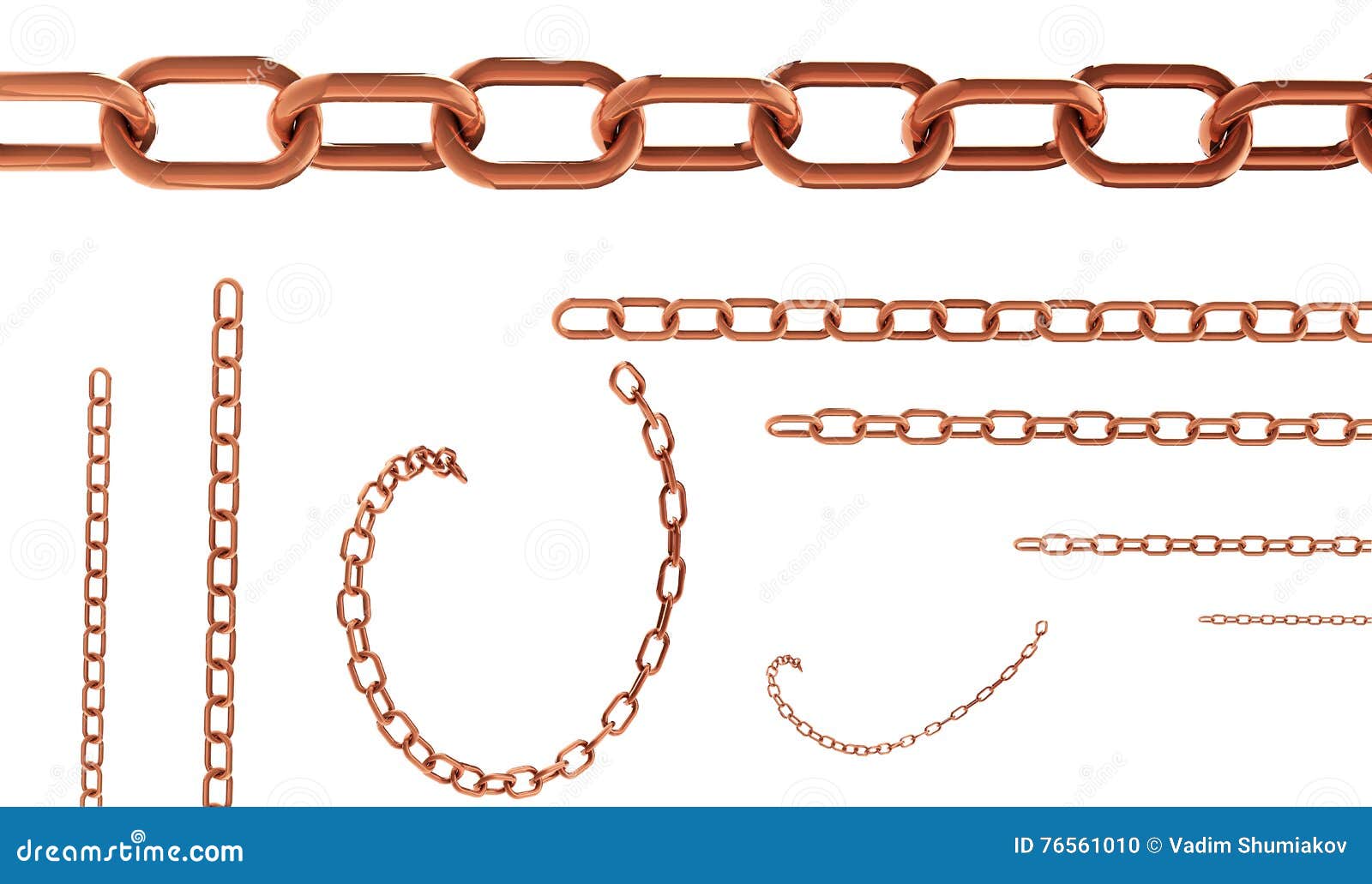 A Set of Bronze Chains 3d Render on a White Background Stock ...