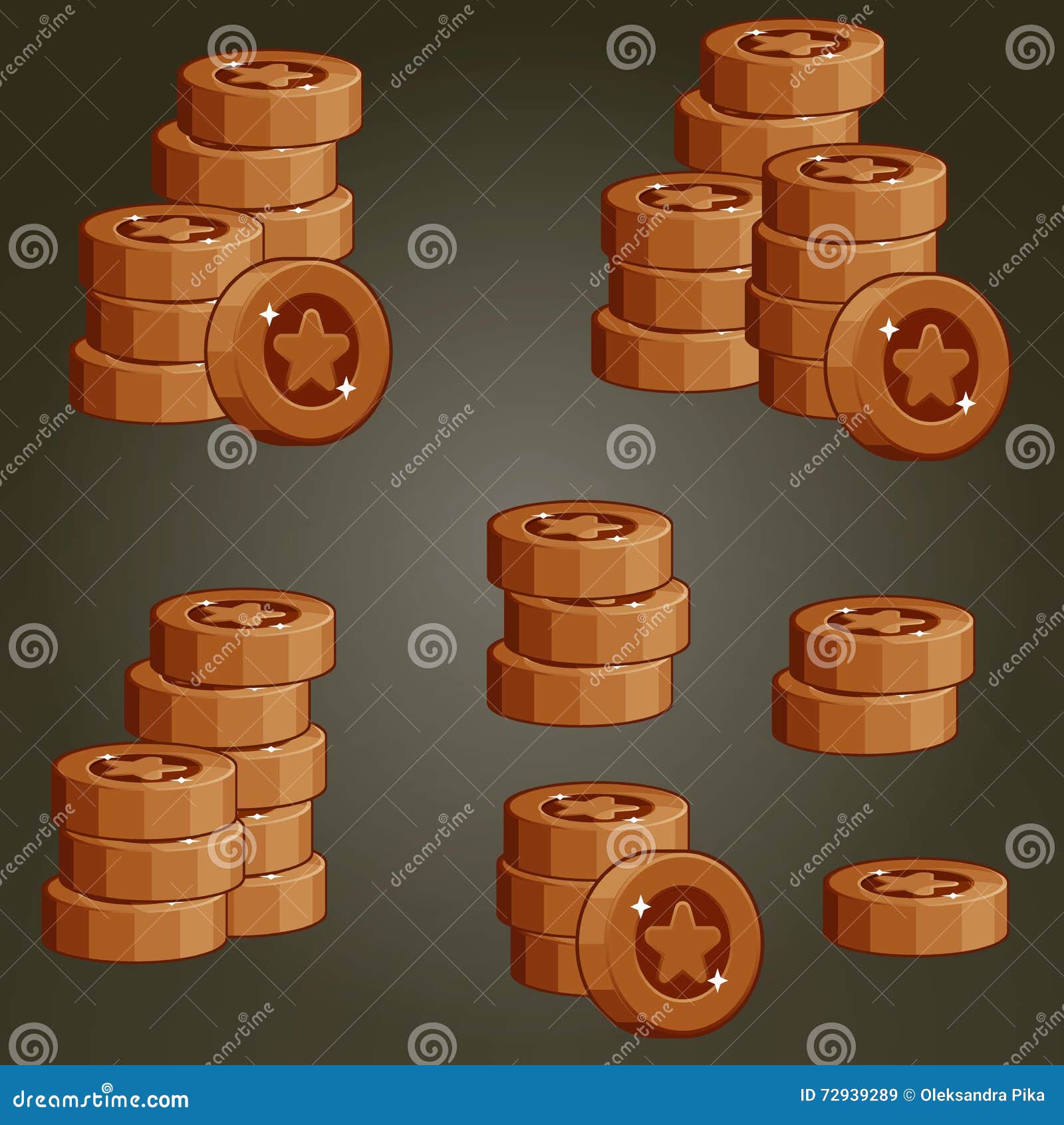 Set of Bronze Coin Piles for Game Stock Vector - Illustration of silver ...