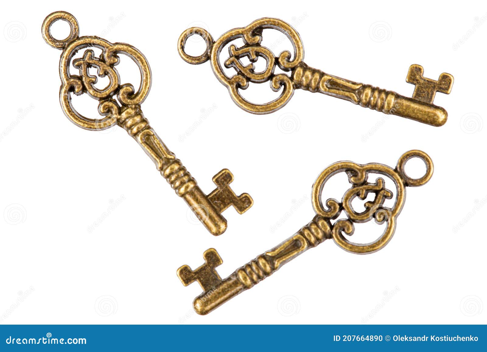 Set of Bronze Keys, Decorative Element for Design, Isolated on White ...