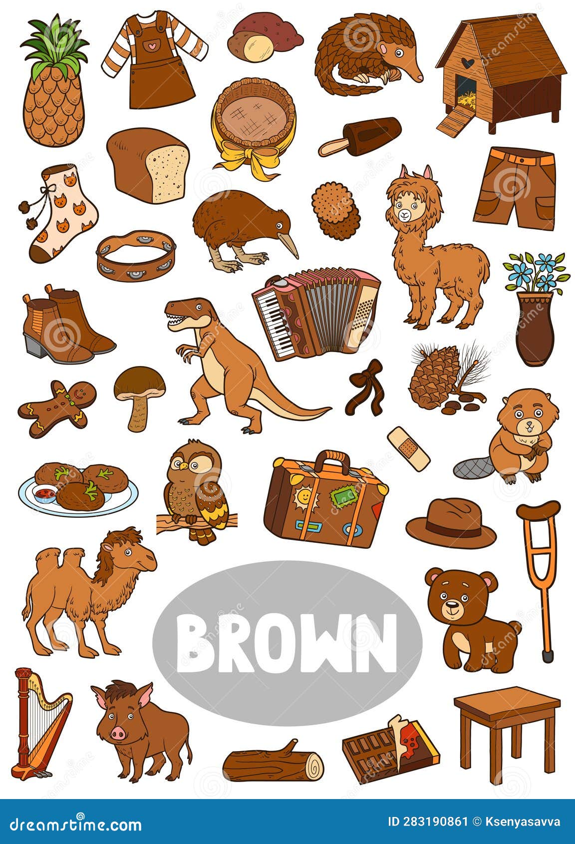 Set of Brown Color Objects. Visual Dictionary for Children about the ...