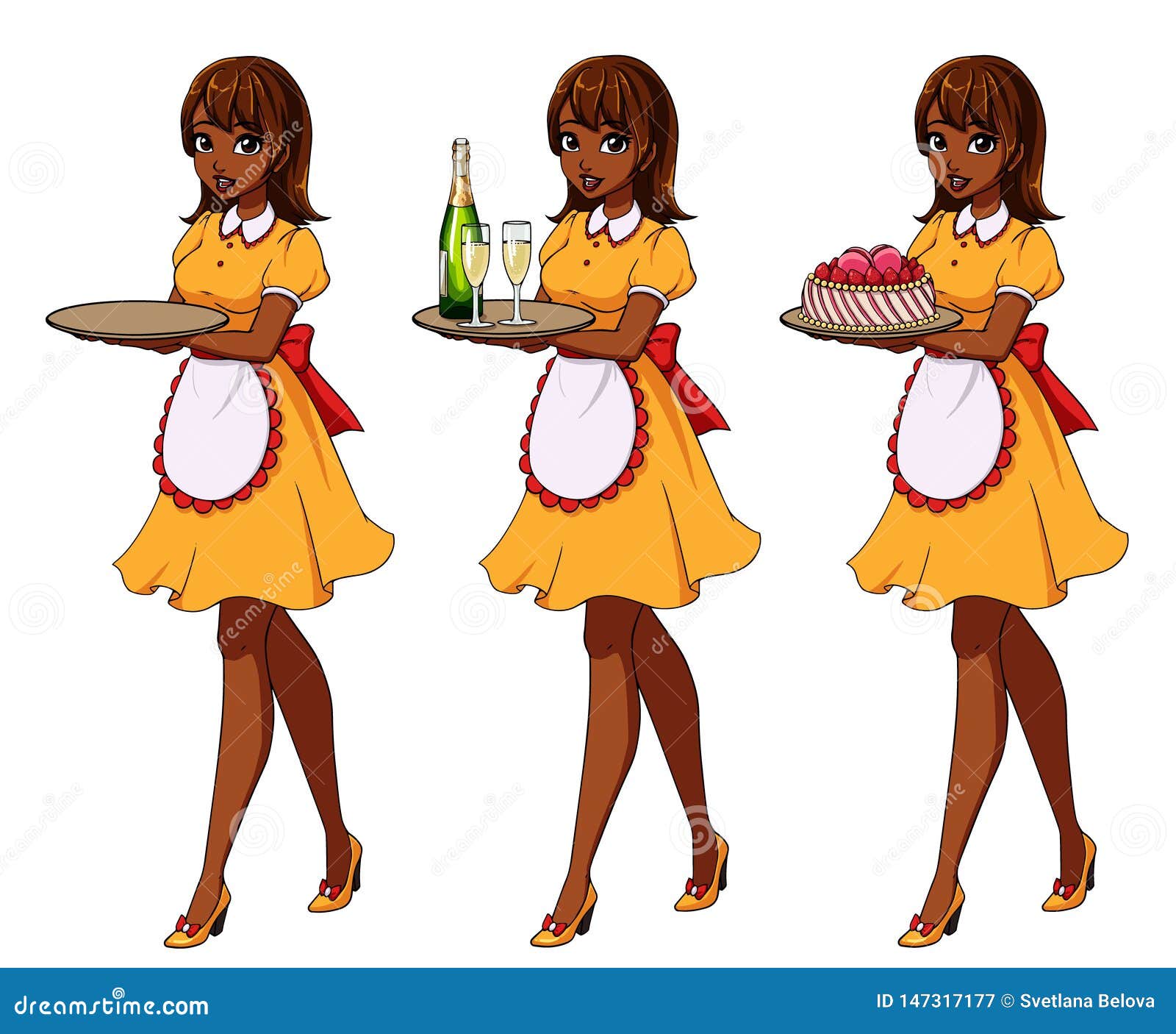 Beautiful Waitresses Pointing To Menu Vector Illustration