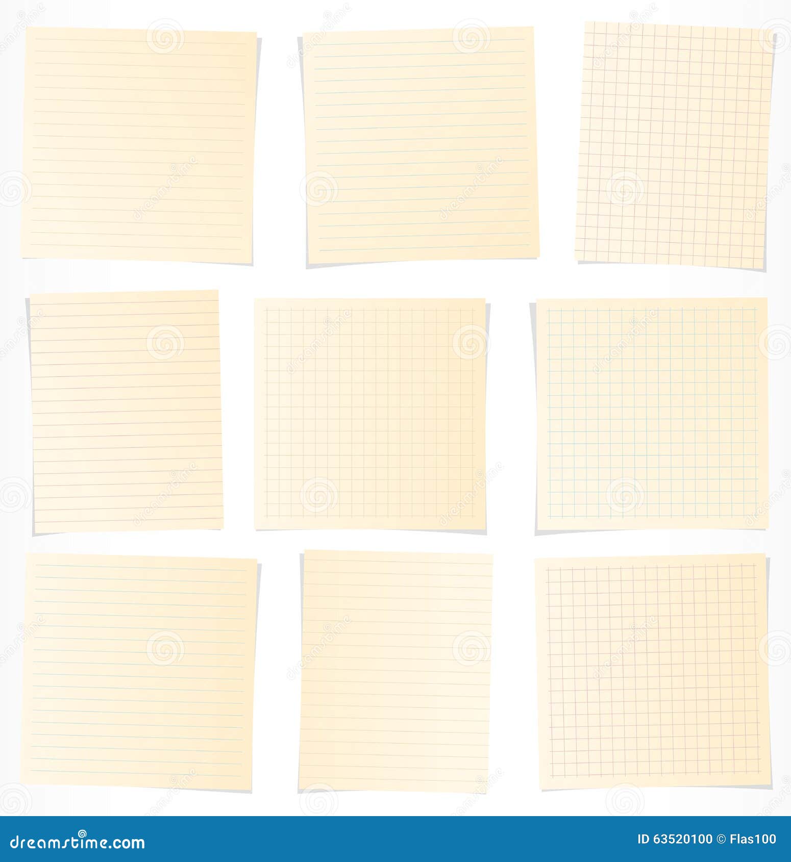 Set of Brown Note Papers with Colorful Lines and Stock Vector ...