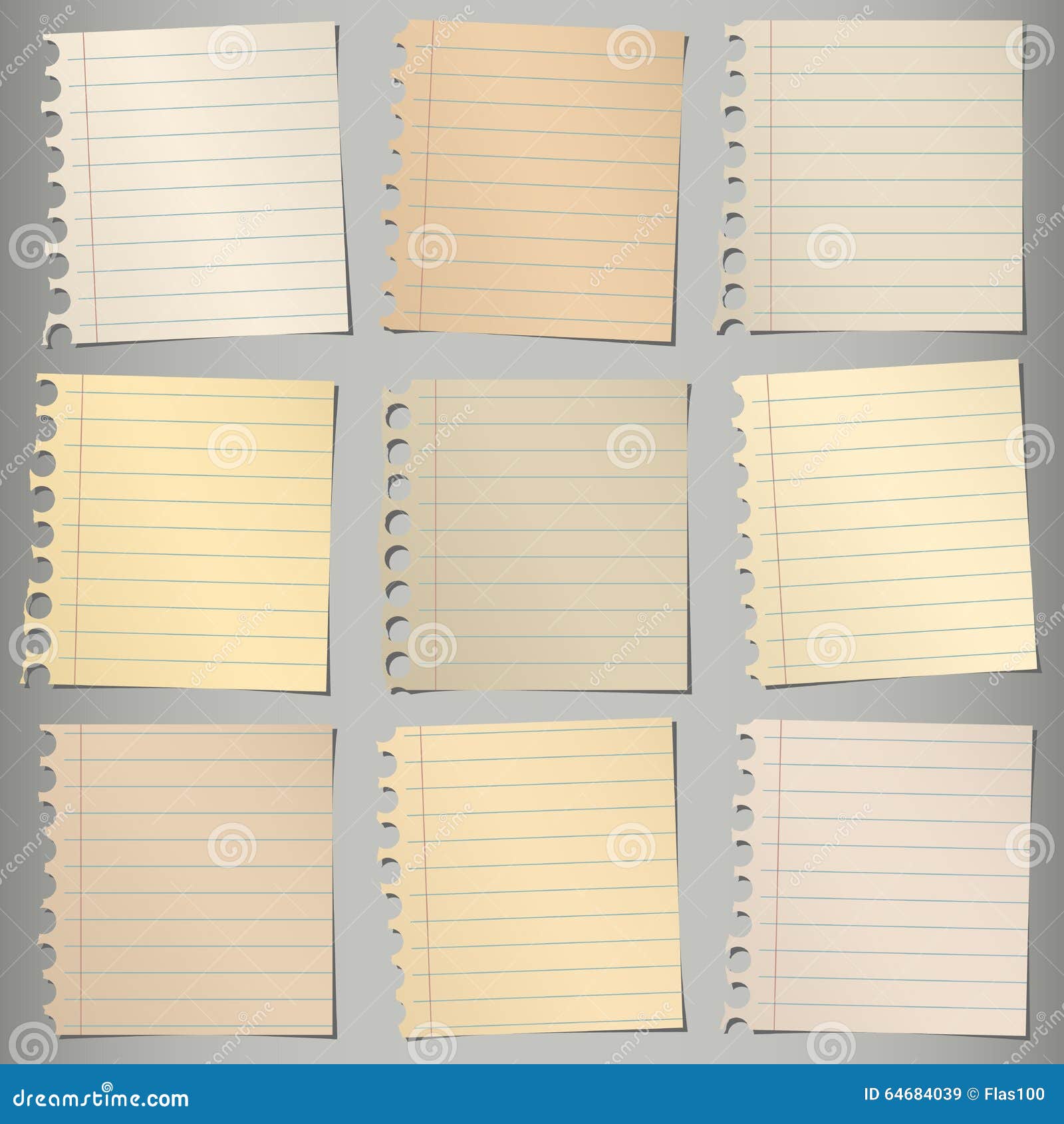 Set of Brown Torn Note Paper with Lines Stock Vector - Illustration of ...