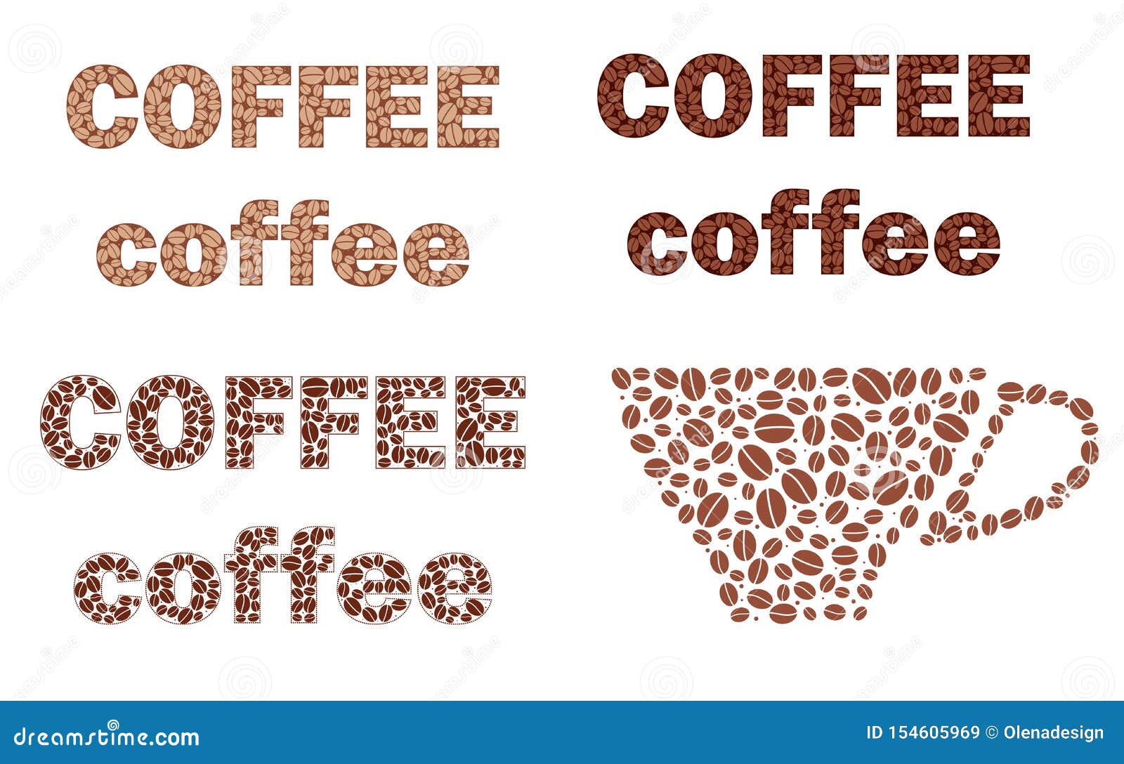 Set of Brown Words Coffee with Beans and Cup - Vector Stock Vector ...