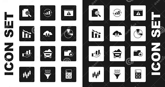 Set Browser with Exclamation Mark, Cloud Download and Upload, Financial Growth Decrease ...