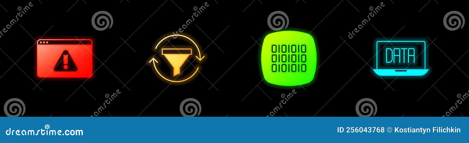 Set Browser with Exclamation Mark, Sales Funnel Chart, Binary Code and ... Set Browser with Exclamation Mark, Sales Funnel Chart, Binary Code and ...