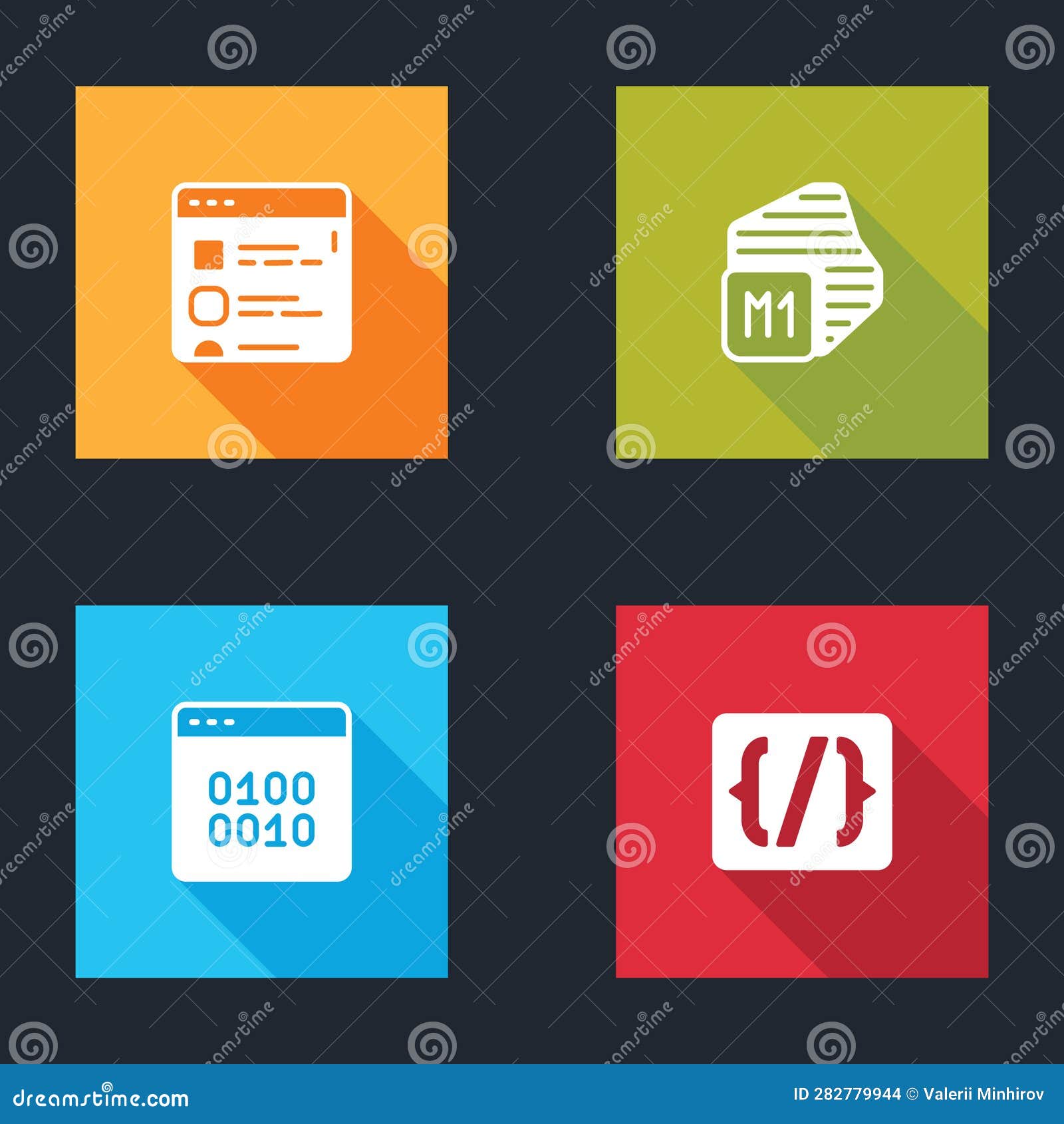 Set Browser Files Processor Binary Code And Programming Language Syntax Icon Vector Stock