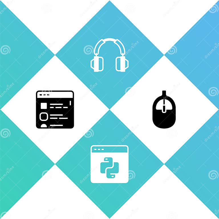 Set Browser Files Python Programming Language Headphones And Computer Mouse Icon Vector Stock