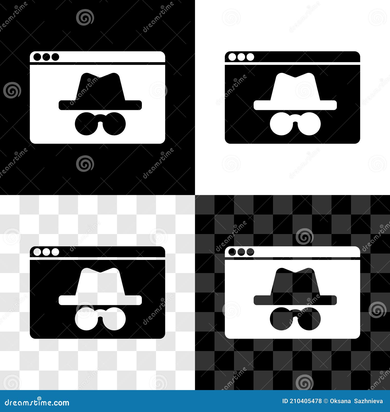 Set Browser Incognito Window Icon Isolated on Black and White ...