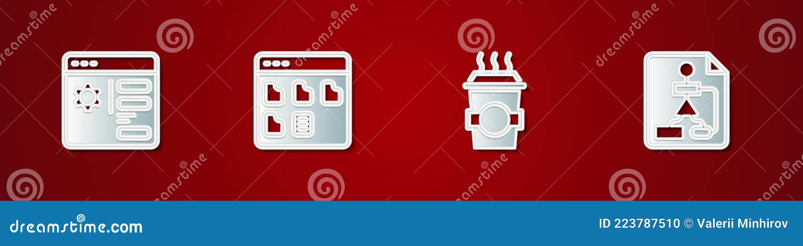 Set Browser Setting, Files, Coffee Cup To Go and Flowchart Icon. Vector ... Set Browser Setting, Files, Coffee Cup To Go and Flowchart Icon. Vector ...