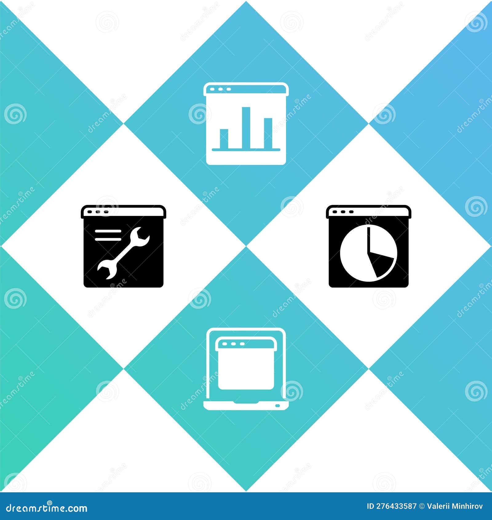 Set Browser Setting, Laptop with Browser Window, Graph Chart ...