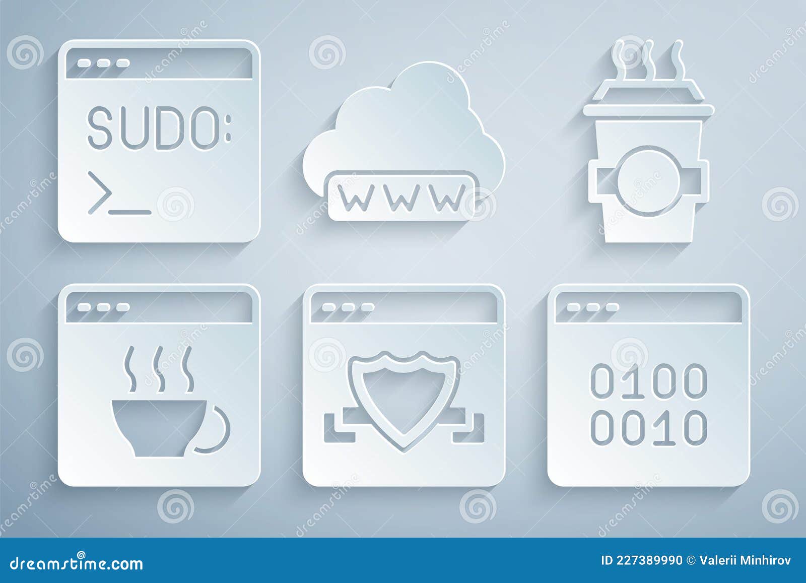 Set Browser with Shield, Coffee Cup To Go, Software, Binary Code, Web Development and Code ...