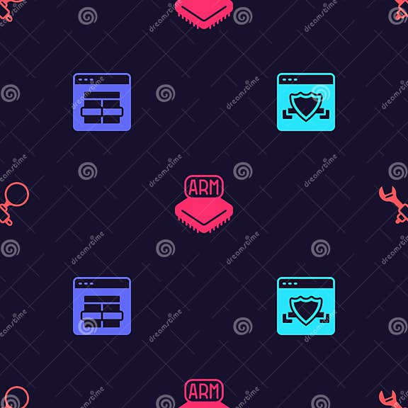 Set Browser With Shield Mysql Code Processor And Debugging On Seamless Pattern Vector Stock 0237