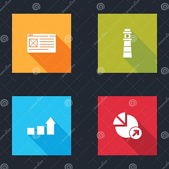 Set Browser Window, Lighthouse, Financial Growth and Icon. Vector Stock Vector - Illustration of ...