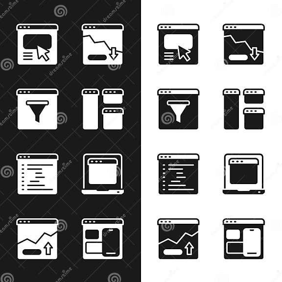 Set Browser Window, UI or UX Design, Financial Growth Decrease, Laptop with Browser, Web ...