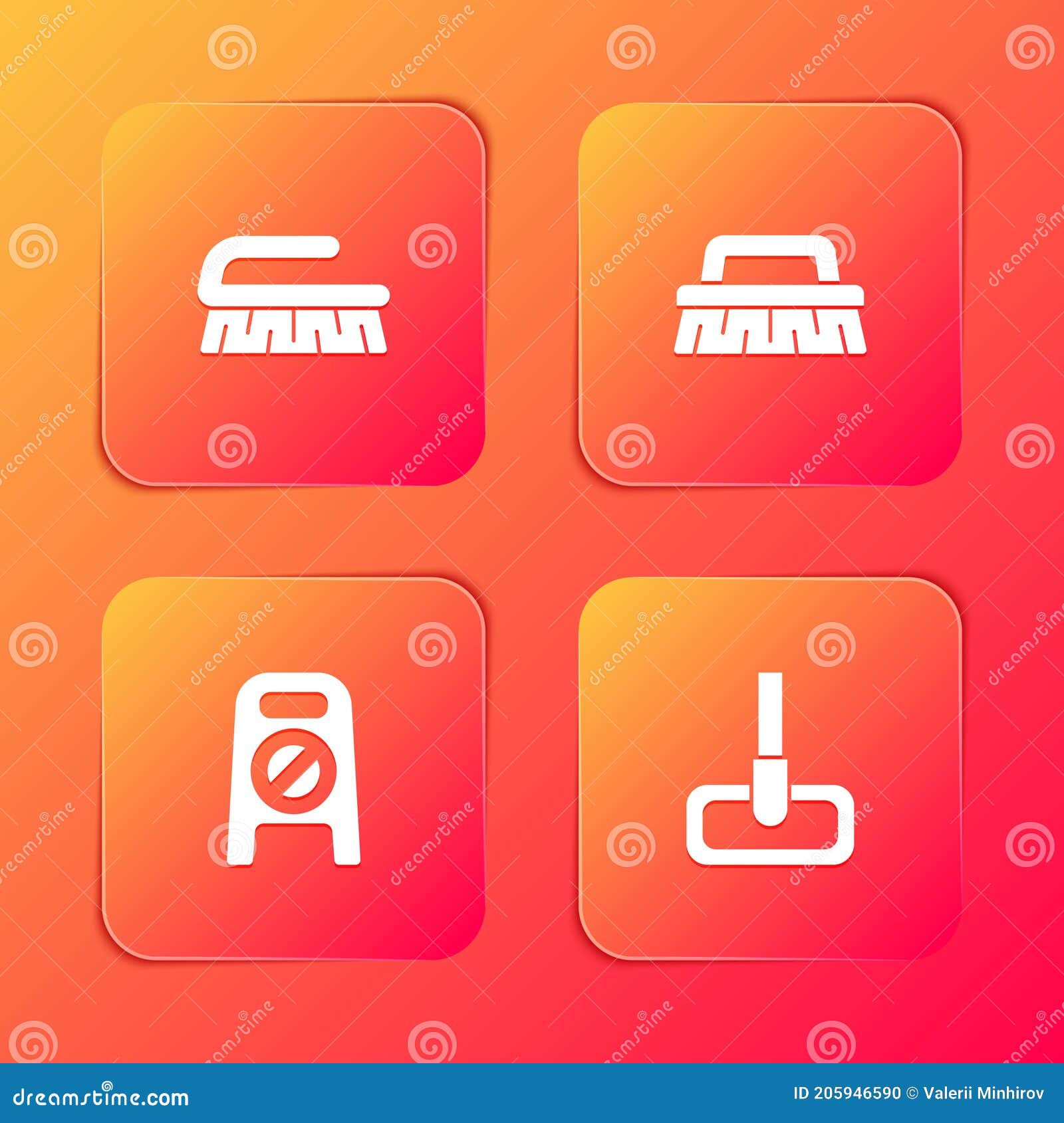 Set Brush for Cleaning, , Wet Floor and Progress and Mop Icon. Vector ...