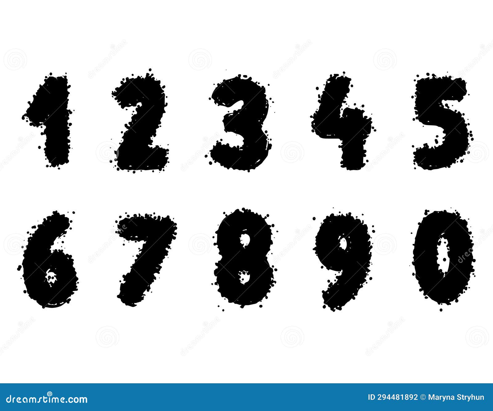 Set of Brush Drawn Numbers, Vector Graphics, Spray Elements. Stock ...