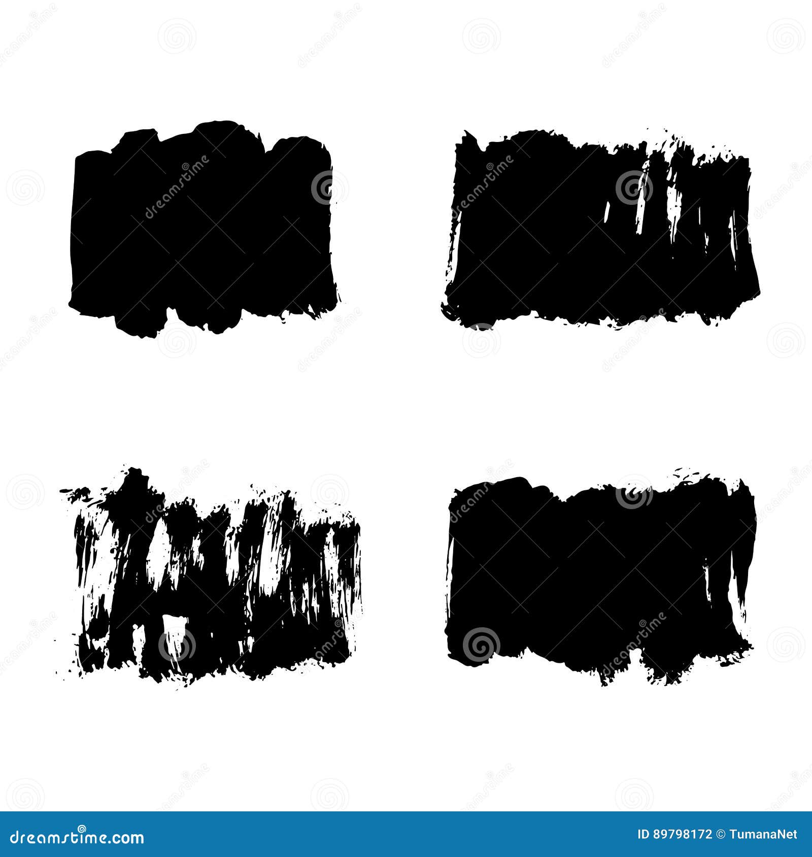 Set of Brush Hand Drawn Vector Black Ink Square Stains Isolated on the ...