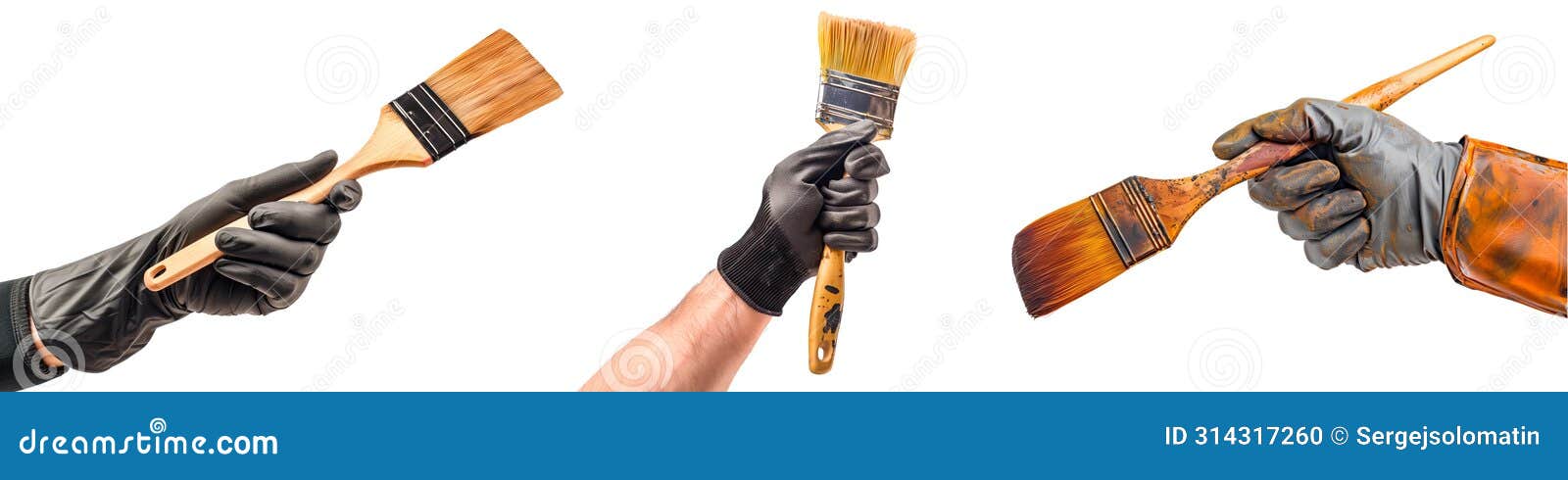 Set of Brushes in a Gloved Hand Isolated on a White or Transparent ...