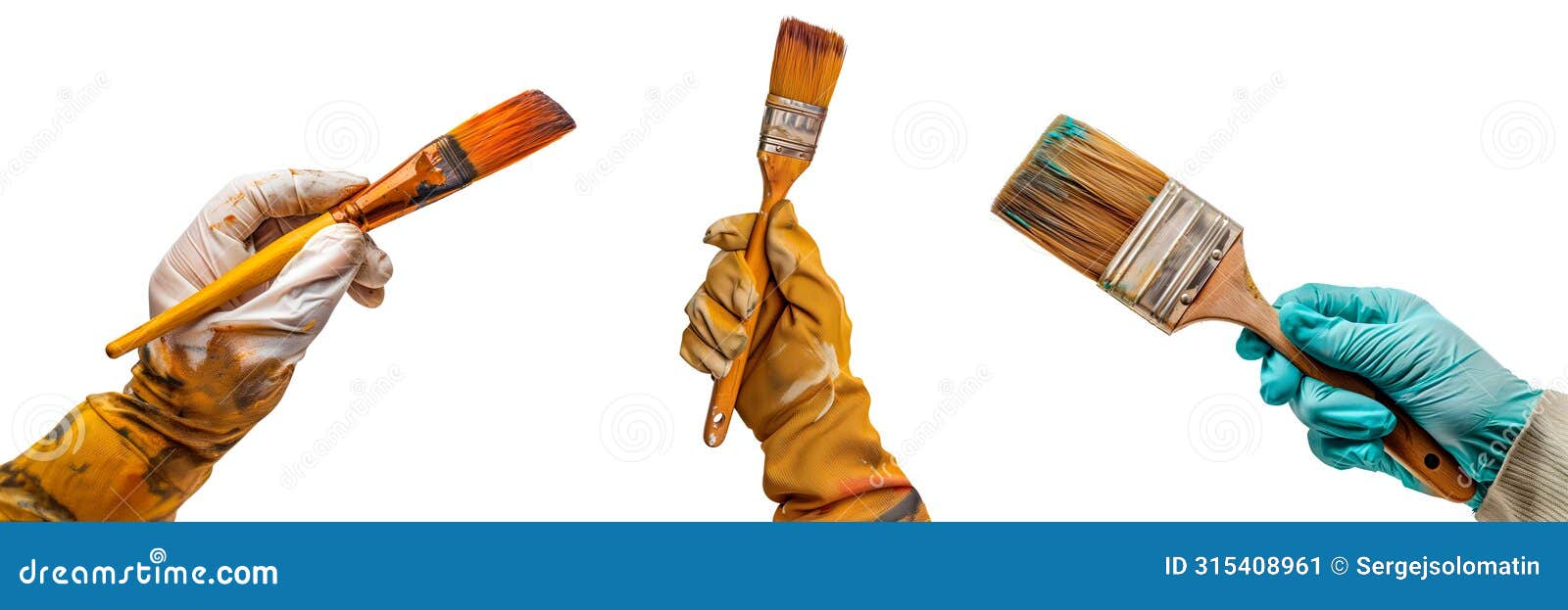 Set of Brushes in a Gloved Hand Isolated on a White or Transparent ...