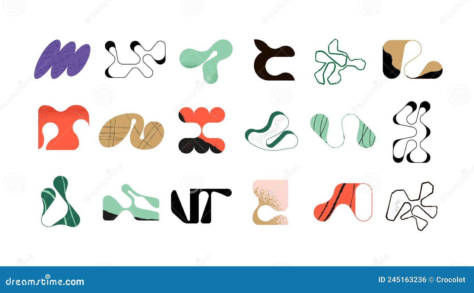 Set Of Brutalistic Curved Puzzle Objects In Random Shapes. Vector ...