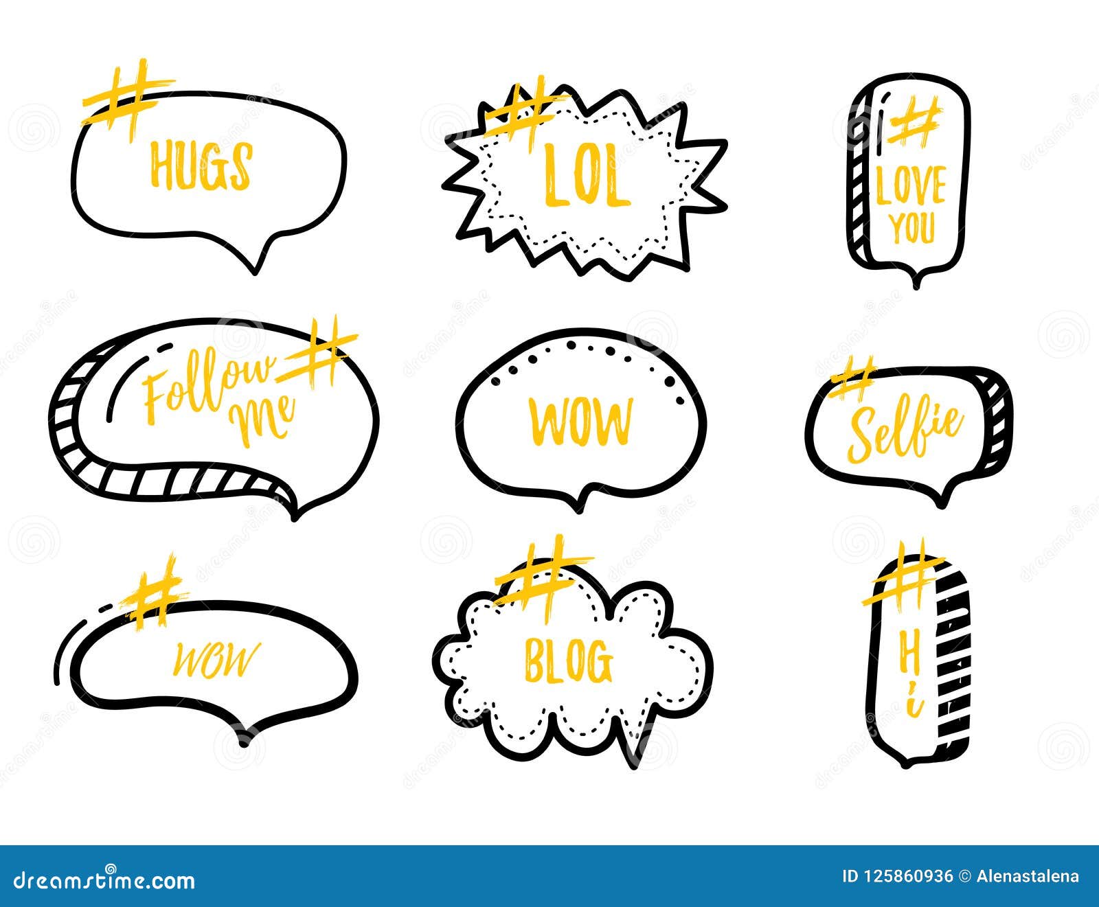 Set of Bubble Banners with Hashtags. Trendy Design for Young Slang ...