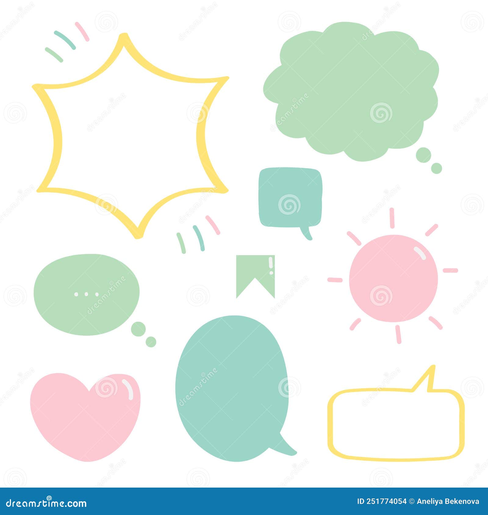 Set of Bubble Speech Clouds for Chat. Cute Kawaii Chat Baloons Stock ...