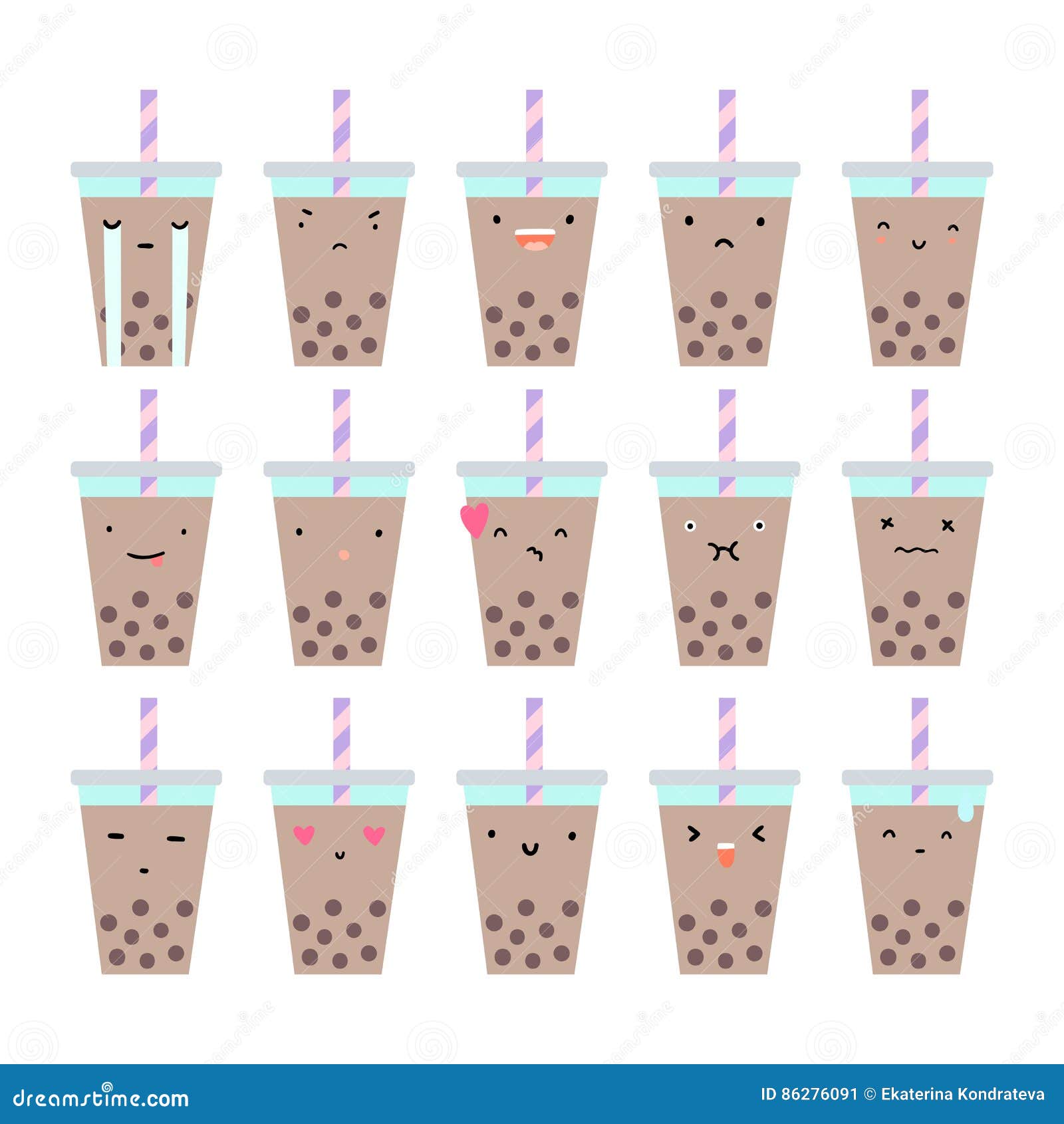 Set of Bubble Tea Emotions. Stock Vector - Illustration of happy, drawn ...
